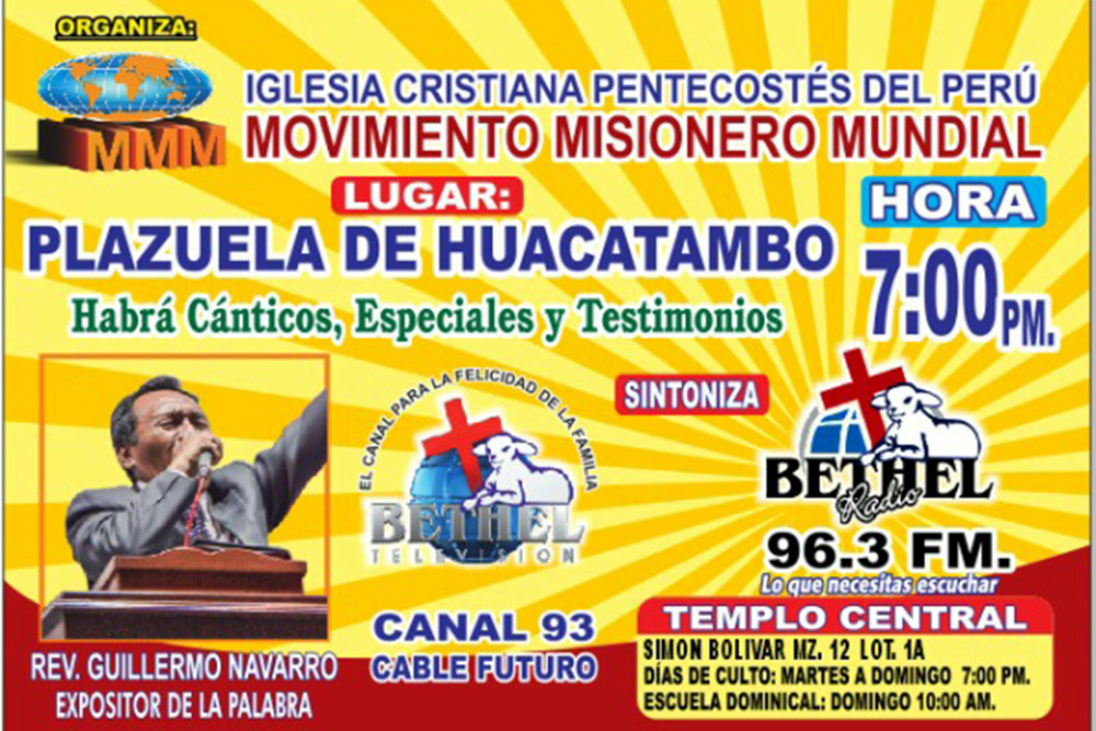 Invitación a la Campaña evangelística y VI Aniversario de la Iglesia de Huacatambo: